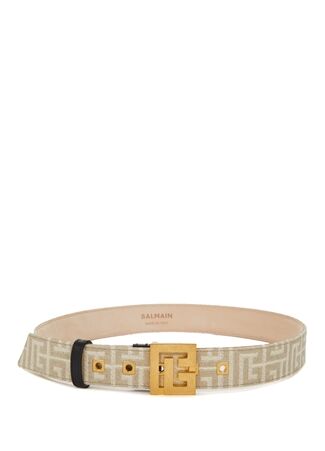Balmain Kadın Bej Logo Jakarlı Keten Kemer 80 EU