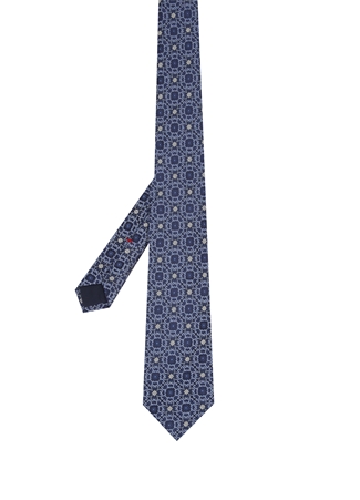 Beymen Collection Erkek Mavi Geometrik Desenli İpek Kravat Lacivert EU IT