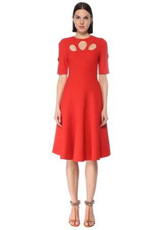 Stella McCartney Kadın Kırmızı Bisiklet Yaka Kesim Detaylı Midi Elbise 38 IT