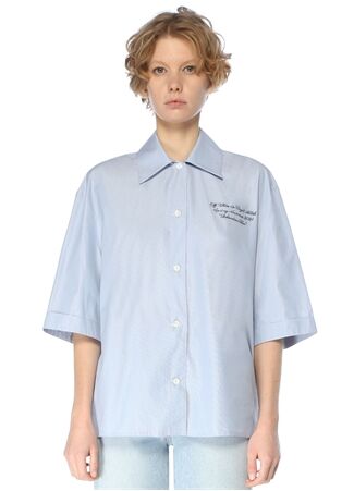 Off-White Kadın Mavi Çizgili Truvakar Kol Gömlek 42 IT