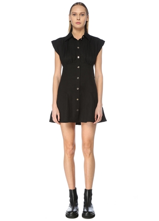 Sandro Kadın Siyah Kısa Kol Mini Gömlek Elbise 40 FR