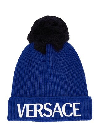 Versace Kadın Mavi Logo Nakışlı Yün Bere EU Versace Kadın Mavi Logo Nakışlı Yün Bere EU