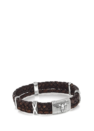 Kayra Khan Erkek Arne Eagle Lock Kahverengi Gümüş Rengi Bileklik L Kayra Khan Erkek Arne Eagle Lock Kahverengi Gümüş Rengi Bileklik L