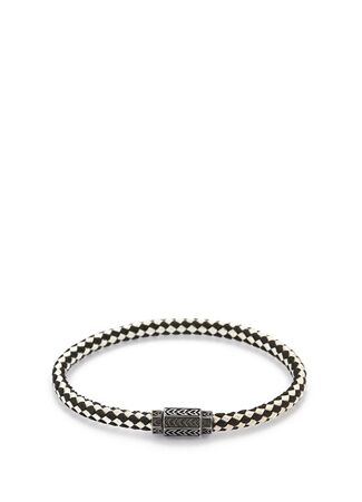 AtolyeWolf Erkek Siyah Beyaz Örgü Dokulu Gümüş Rengi Bileklik EU