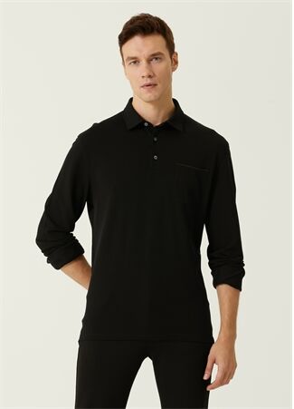 Zegna Erkek Siyah Polo Yaka Uzun Kol T-shirt 58 IT