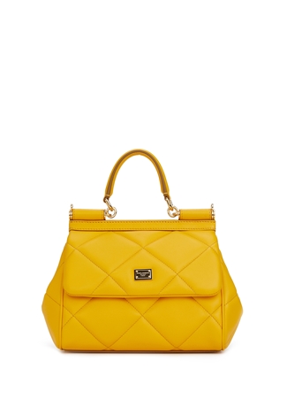 Dolce&Gabbana Kadın Sicily Small Sarı Logolu Deri Omuz Çantası EU Dolce&Gabbana Kadın Sicily Small Sarı Logolu Deri Omuz Çantası EU