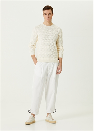 Emporio Armani Erkek Beyaz Paçaları Büzgülü Pilili Pantolon 52 IT