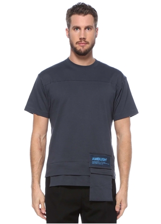 Ambush Erkek Mavi Bisiklet Yaka Etiket Detaylı T-shirt Lacivert US