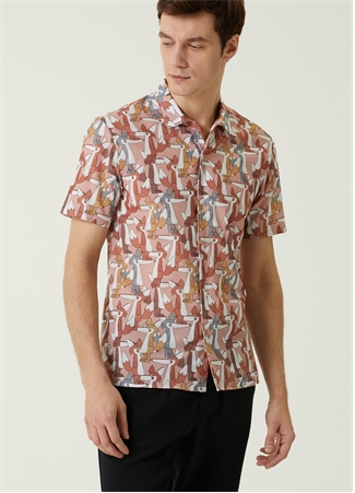 Ruck&Maul Erkek Pembe Logo Desenli Kısa Kollu Gömlek L EU