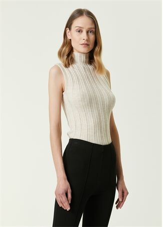 Anine Bing Kadın Krem Dik Yaka Kolsuz Yün Triko Bej S EU
