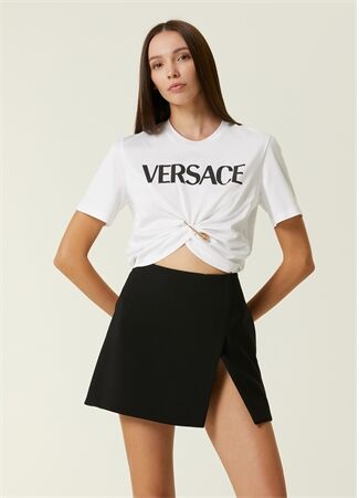Versace Kadın Beyaz Baskılı Crop T-shirt 40 IT