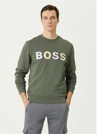 Boss Erkek Haki Logo Detaylı Sweatshirt S EU