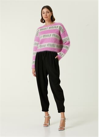 Miu Kadın Siyah Beli Bağcıklı Pilili Pantolon 36 IT