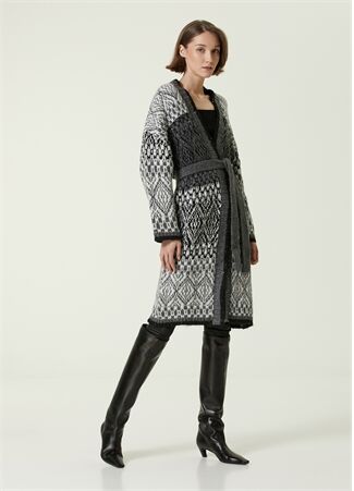 Join Us Kadın Siyah Geometrik Desenli Kuşaklı Uzun Hırka S/M EU Join Us Kadın Siyah Geometrik Desenli Kuşaklı Uzun Hırka S/M EU
