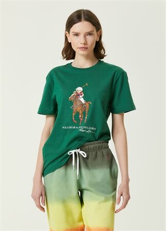Polo Ralph Lauren Kadın Bear Koyu Yeşil Bisiklet Yaka T-shirt XS EU