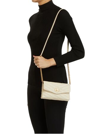 Tory Burch Kadın Kira Krem Logolu Deri Omuz Çantası Bej EU