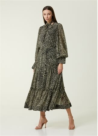 Alexis Kadın Siyah Desenli Midi Elbise S EU