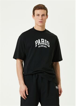 Balenciaga Erkek Siyah Logo Detaylı T-shirt S EU