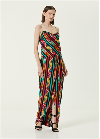 Balmain Kadın İnce Askılı Desenli Maksi Abiye Elbise 36 FR