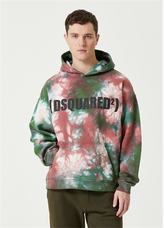 Dsquared2 Erkek Haki Kapüşonlu Batik Desenli Logolu Sweatshirt S EU Dsquared2 Erkek Haki Kapüşonlu Batik Desenli Logolu Sweatshirt S EU