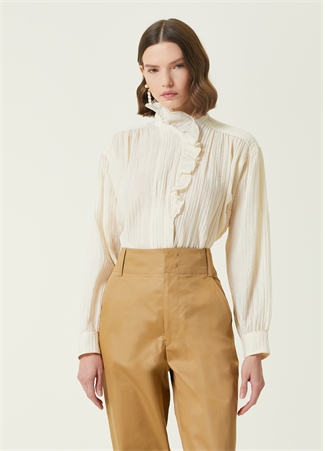 Isabel Marant Kadın Ekru Dik Yaka Fırfırlı Bluz Bej 34 Fr