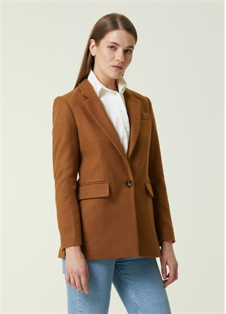 Beymen Club Kadın Taba Tek Düğmeli Kaşe Blazer Turuncu XS