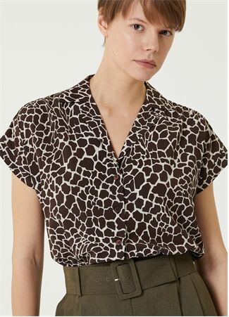 Beymen Club Kadın Kahverengi Zürafa Desenli İpek Gömlek S