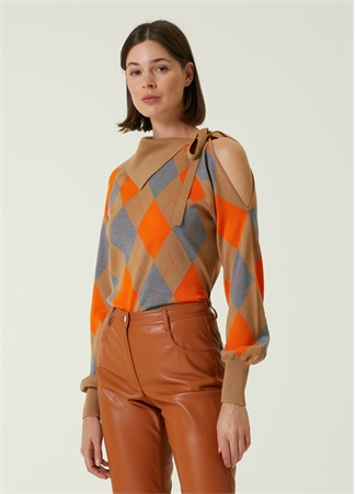 Msgm Kadın Camel Tek Omzu Açık Desenli Yün Kazak Bej S EU Msgm Kadın Camel Tek Omzu Açık Desenli Yün Kazak Bej S EU