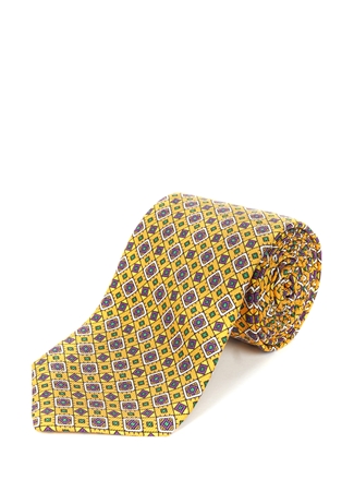 Etro Erkek Sarı Mikro Geometrik Desenli İpek Kravat EU Etro Erkek Sarı Mikro Geometrik Desenli İpek Kravat EU