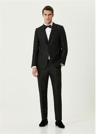 Palzileri Lab Erkek Siyah Geometrik Desenli Yün Takım Elbise 50 IT