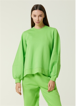 Ganni Kadın Yeşil Bisiklet Yaka Balon Kol Sweatshirt L EU