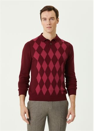 Hemington Erkek Chris Bordo Polo Yaka Jakarlı Kaşmir Kazak L EU