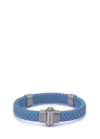 AW by Atolyewolf Erkek Mavi Örgü Dokulu Gümüş Rengi Bileklik EU