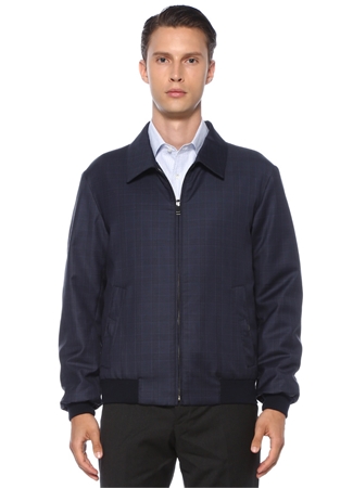 Pal Zileri Erkek Lacivert Polo Yaka Kareli Yün Mont 50 IT