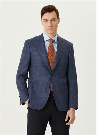 Canali Erkek Lacivert Keten Ceket 48 IT