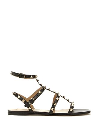 Valentino Garavani Kadın Rockstud Siyah Deri Sandalet 36 EU