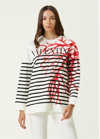 Valentino Kadın Beyaz Mercan Desenli Çizgili Kazak Kırmızı L EU