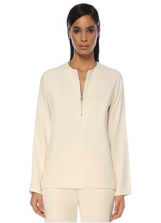 Stella McCartney Kadın Arlesa Ekru Fermuar Detaylı Uzun Kol Bluz Bej 38 IT