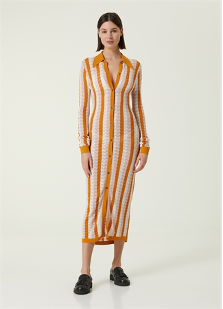 Dodo Bar Or Kadın Turuncu Çizgi Desenli Midi Triko Elbise 42 IT Dodo Bar Or Kadın Turuncu Çizgi Desenli Midi Triko Elbise 42 IT