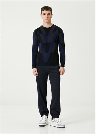 Valentino Erkek Lacivert Logo Desenli Eşofman Altı M EU