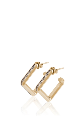 Saneva Kadın Amelie Boxy Medium Pırlantalı Altın Rengi Küpe Yeşil EU