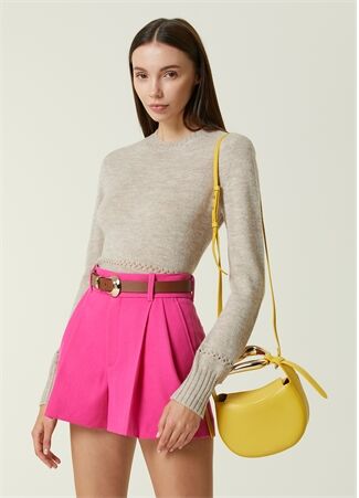 Chloe Kadın Bej Şerit Delik Desenli Yün Triko S EU