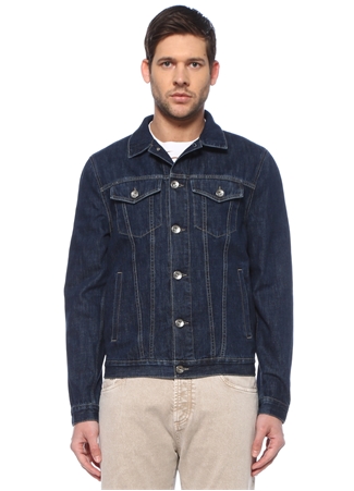 Brunello Cucinelli Erkek Lacivert Polo Yaka Denim Mont 52 IT Brunello Cucinelli Erkek Lacivert Polo Yaka Denim Mont 52 IT