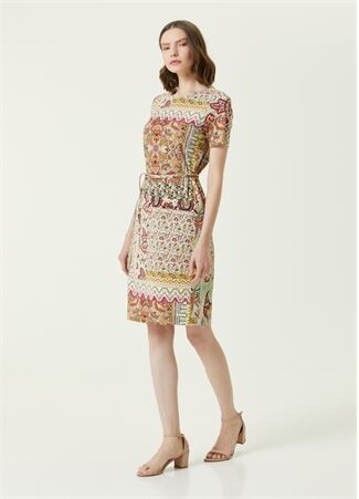 Etro Kadın Bej Şal Desenli Beli Kuşaklı Mini Elbise 40 IT