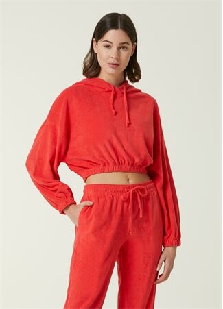 Sandshaped Kadın Kırmızı Terry Kapüşonlu Sweatshirt S EU