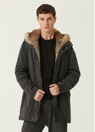 Lempelius Erkek Antrasit Kapüşonlu Beli Büzgülü Parka Gri S EU