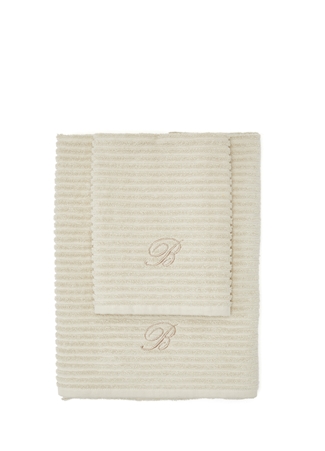 Blumarine Home Bej Logolu Çizgi Dokulu 2li Havlu Seti