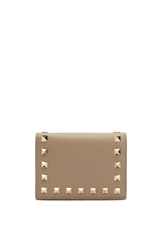 Valentino Garavani Kadın Bej Logolu Deri Kartlık Eu