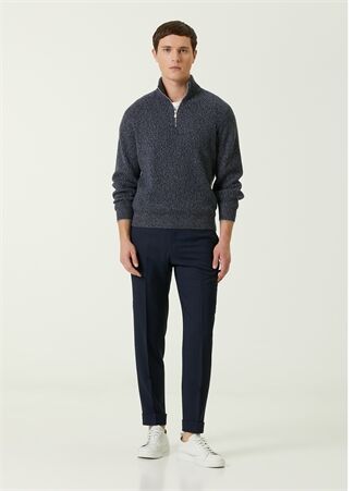 Pal Zileri Erkek Lacivert Mikro Desenli Yün Pantolon 48 IT