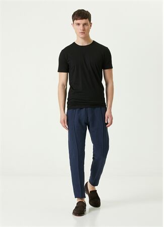 Emporio Armani Erkek Lacivert Dekoratif Dikişli Keten Pantolon 54 IT